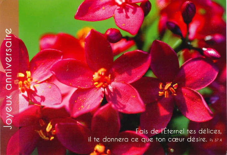 Carte postale anniversaire avec verset: Fais de l'Eternel tes délices ...